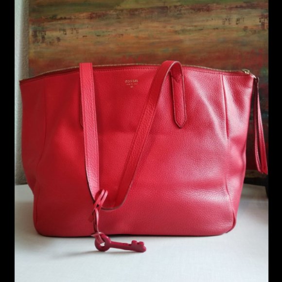 Fossil | Bags | Fossil Leather Tote Red | Poshmark